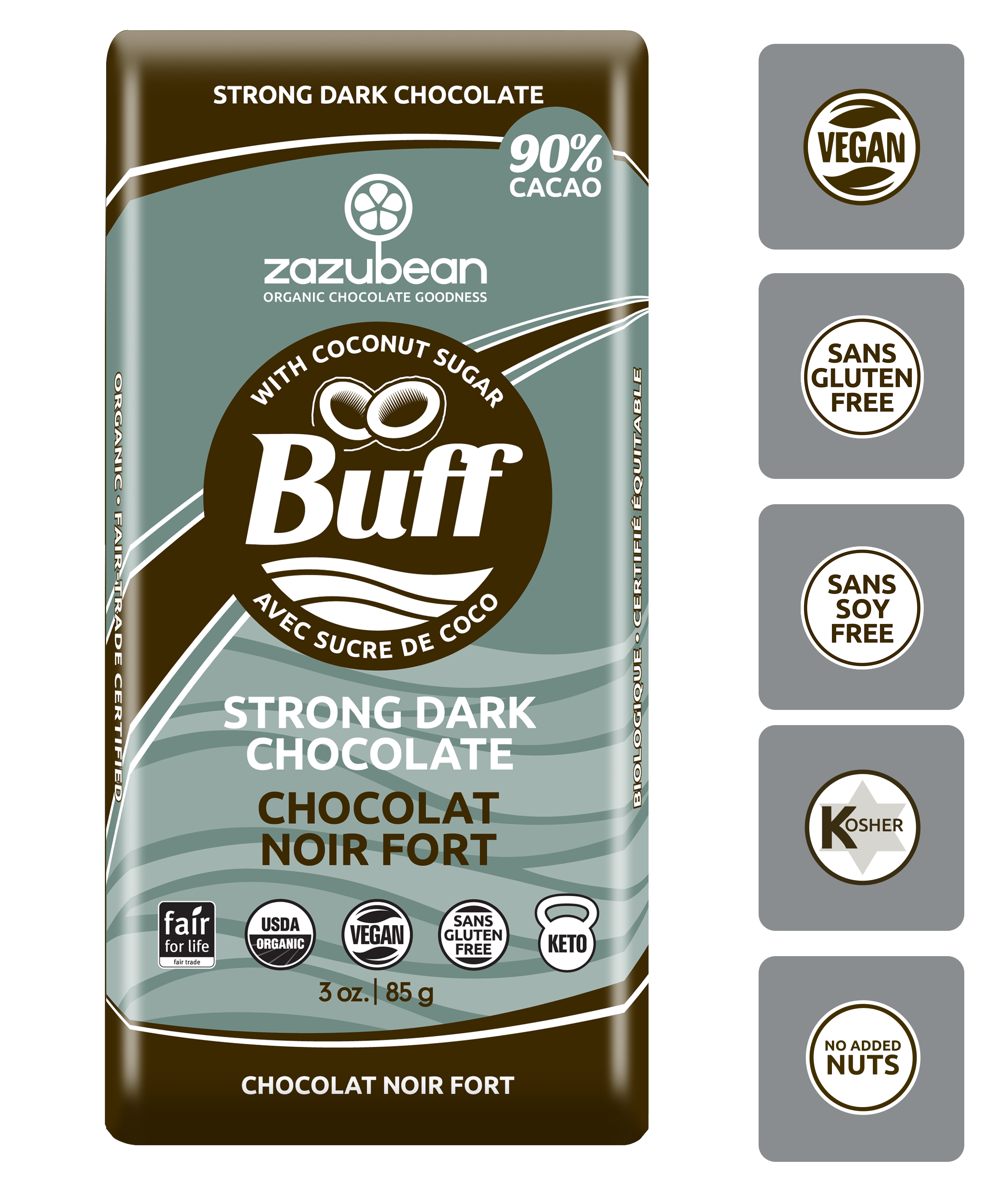 BUFF Strong Dark Chocolate (85g) – Zazubean Organic Chocolates