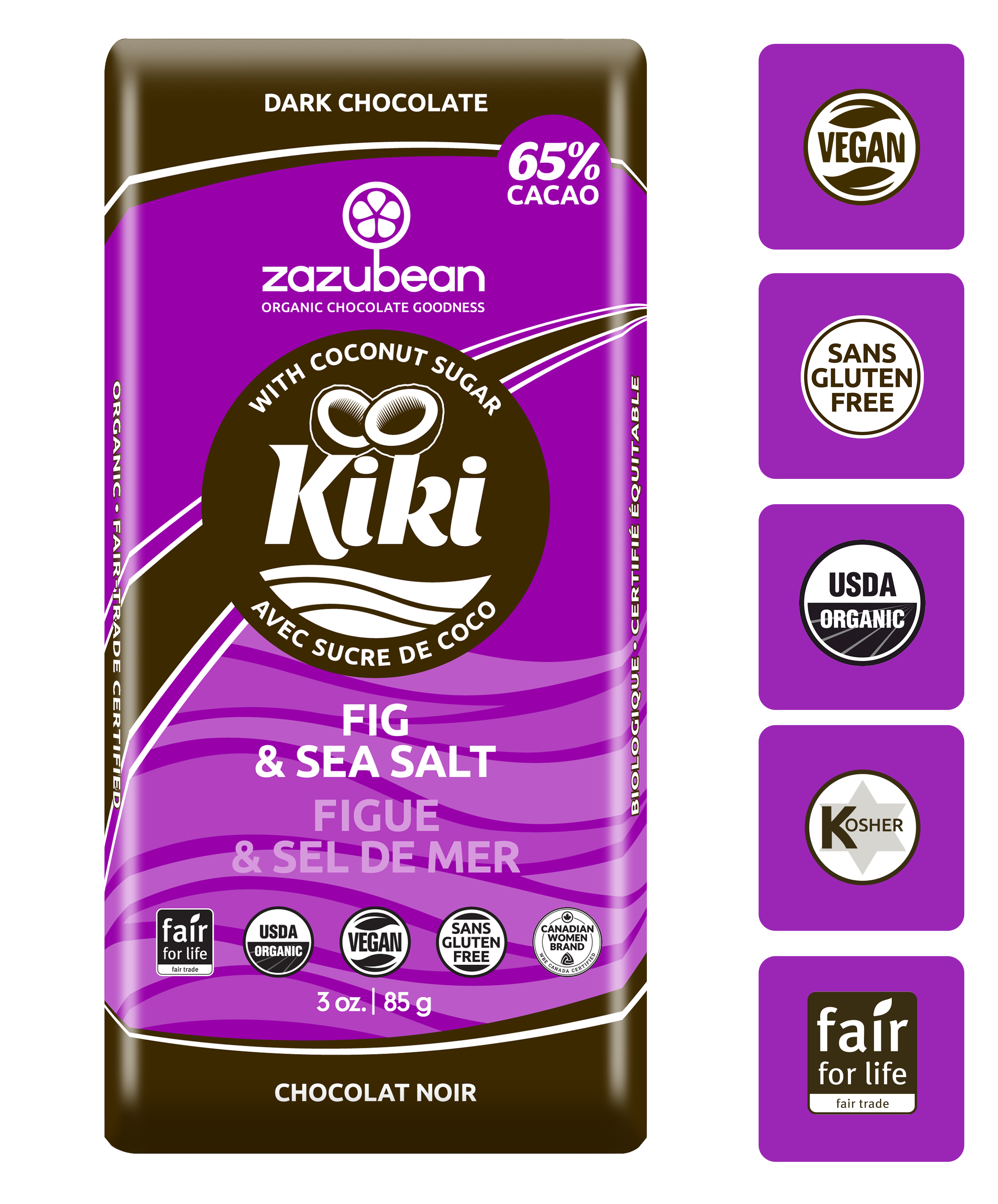 KIKI Fig & Sea Salt (85g) – Zazubean Organic Chocolates