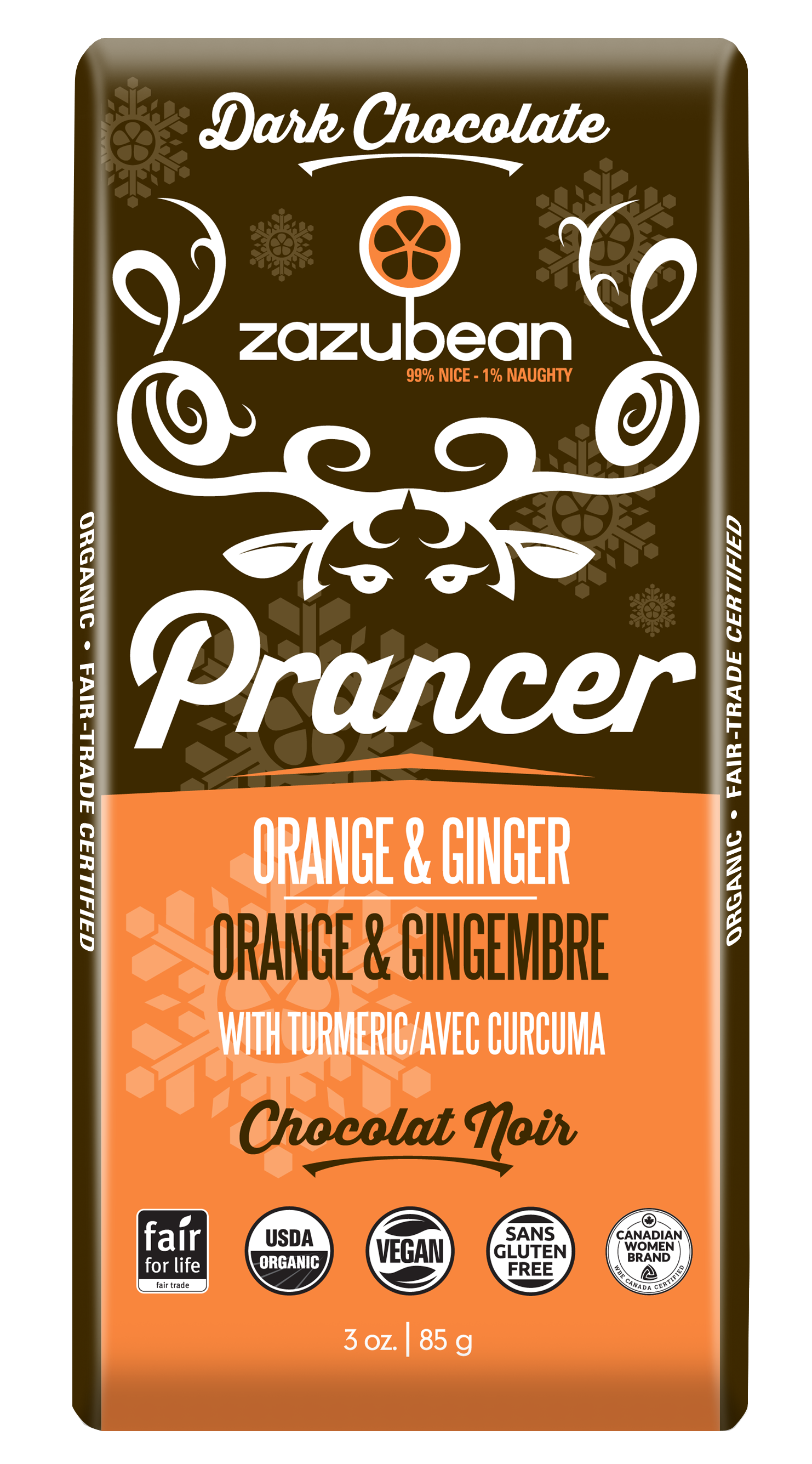PRANCER Orange & Ginger (85g) – Zazubean Organic Chocolates